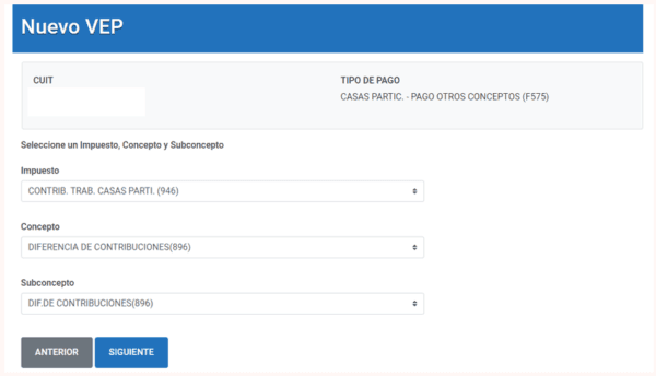 Generación de VEP - Personal de Casas Particulares - Las Contas
